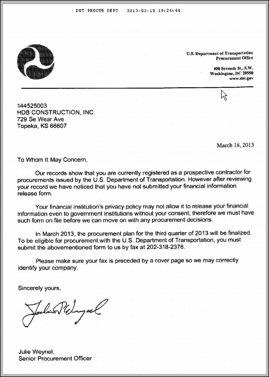 Fake Letter to Motor Carriers Demands Bank Account Information