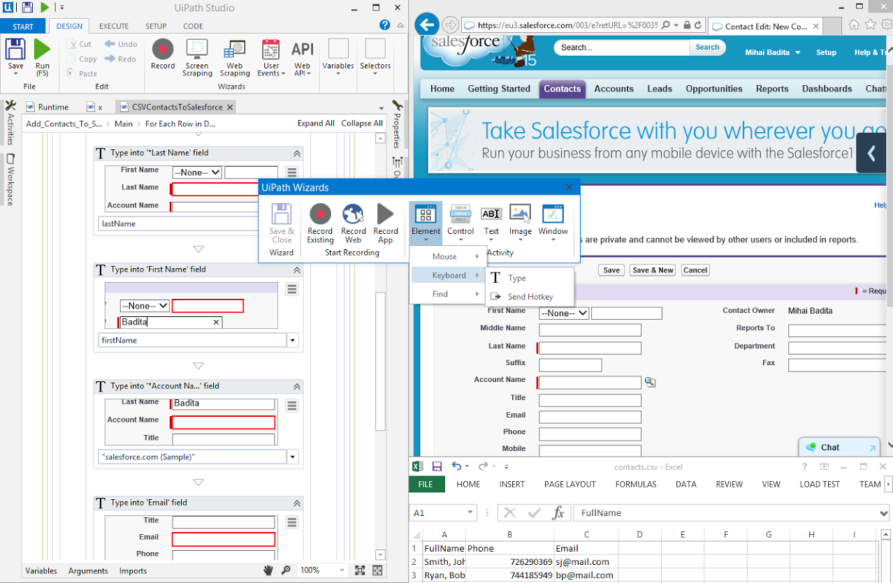 Web Automation. Automate Web Data Entry. CSV to Salesforce