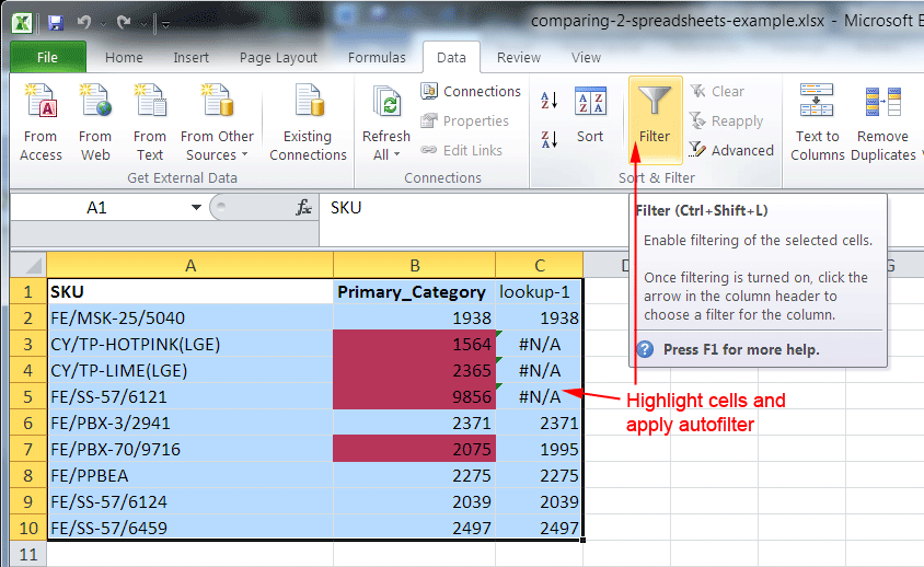 Tutorial Comparing Two Excel Files For Different Cell