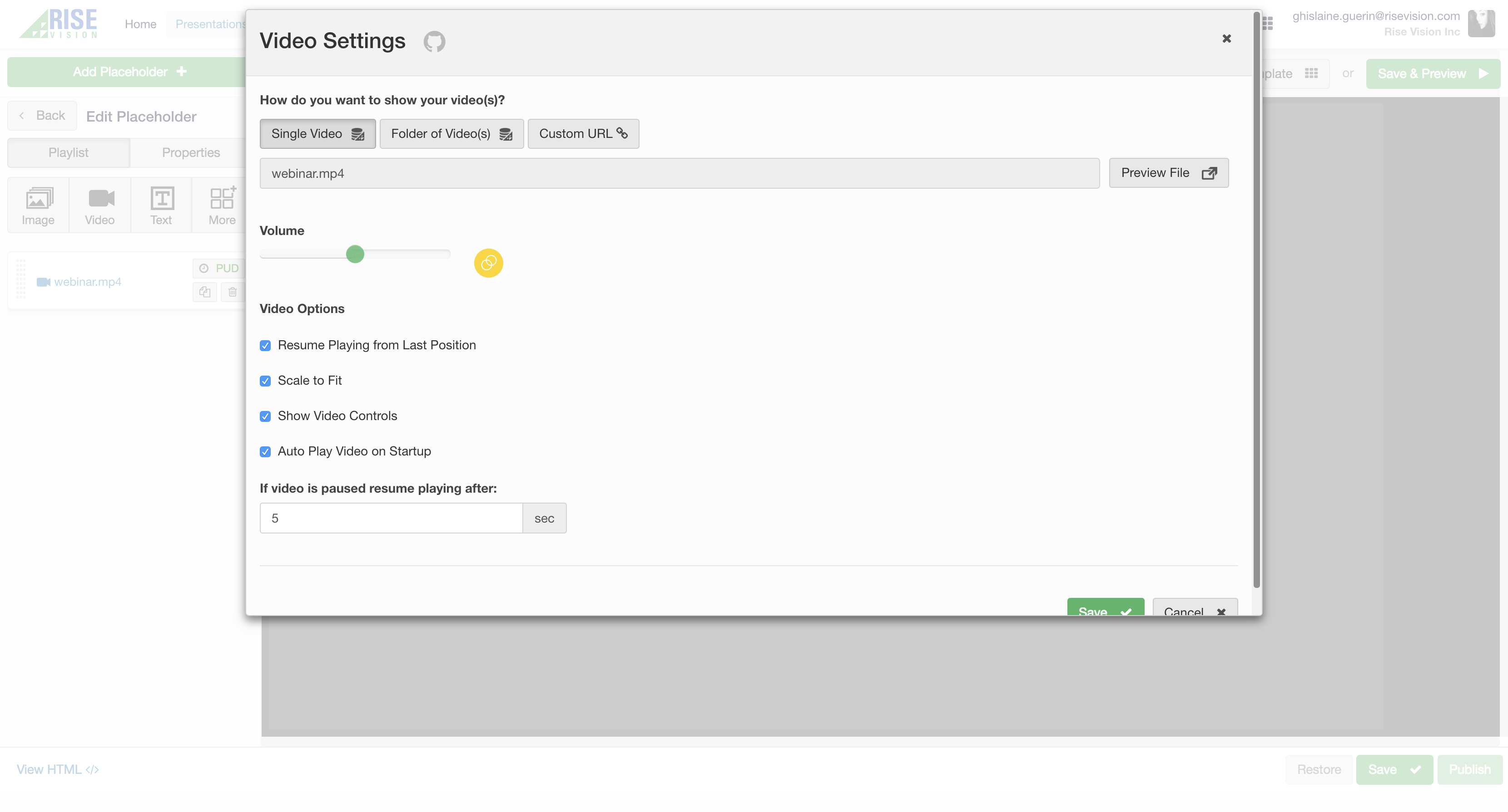 Rise Vision Digital Signage Content Management