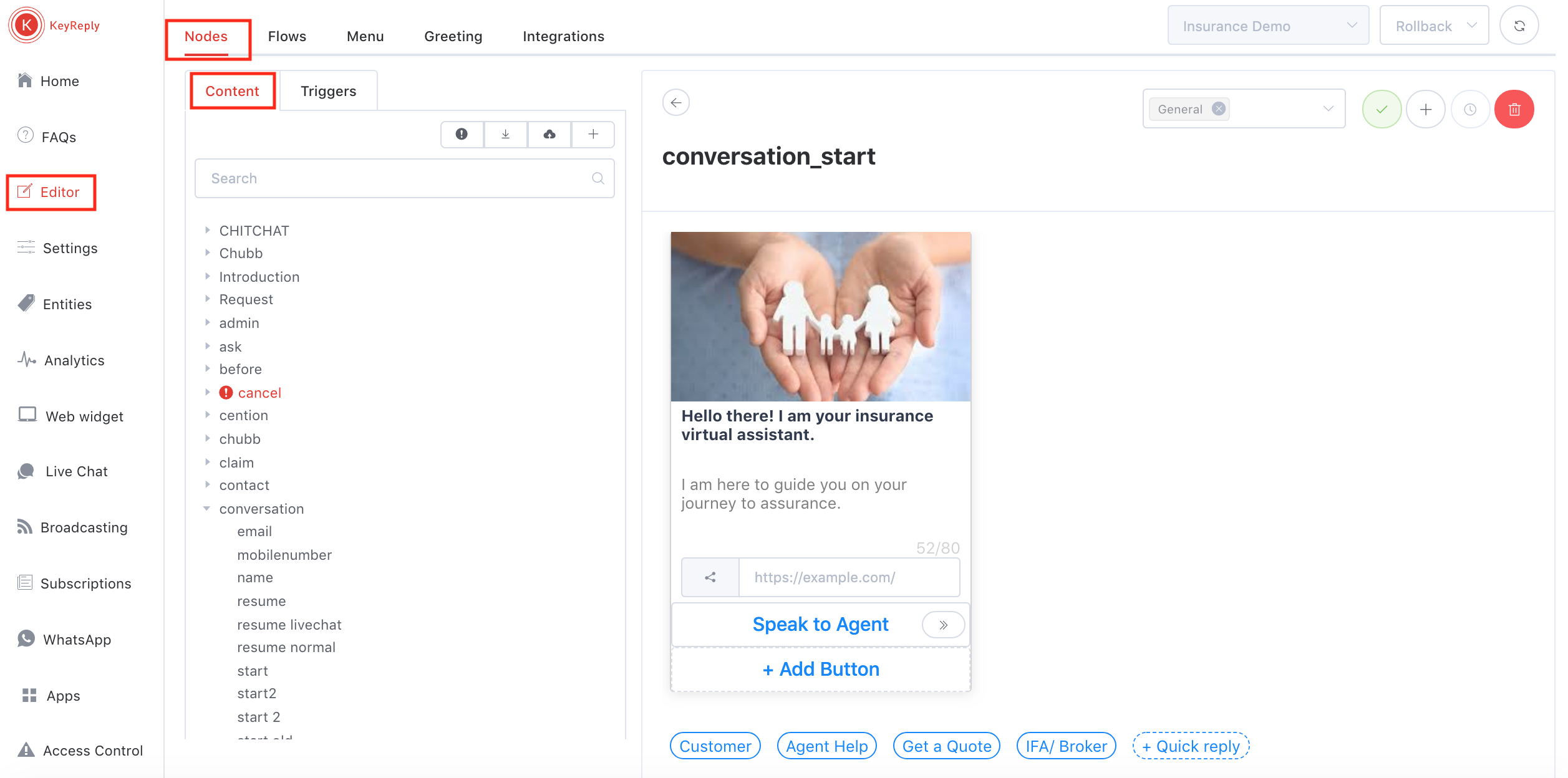 Editing a Content Node - KeyReply