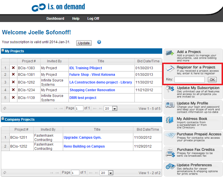 Register for a Project | On Demand Help