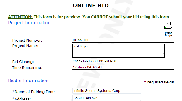 Preview Bid Form | I.S. Help